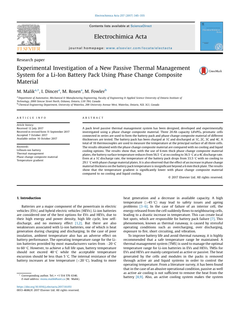 Experimental Investigation of A New Passive Thermal Management - 2017 - Electroc | PDF | Lithium ...