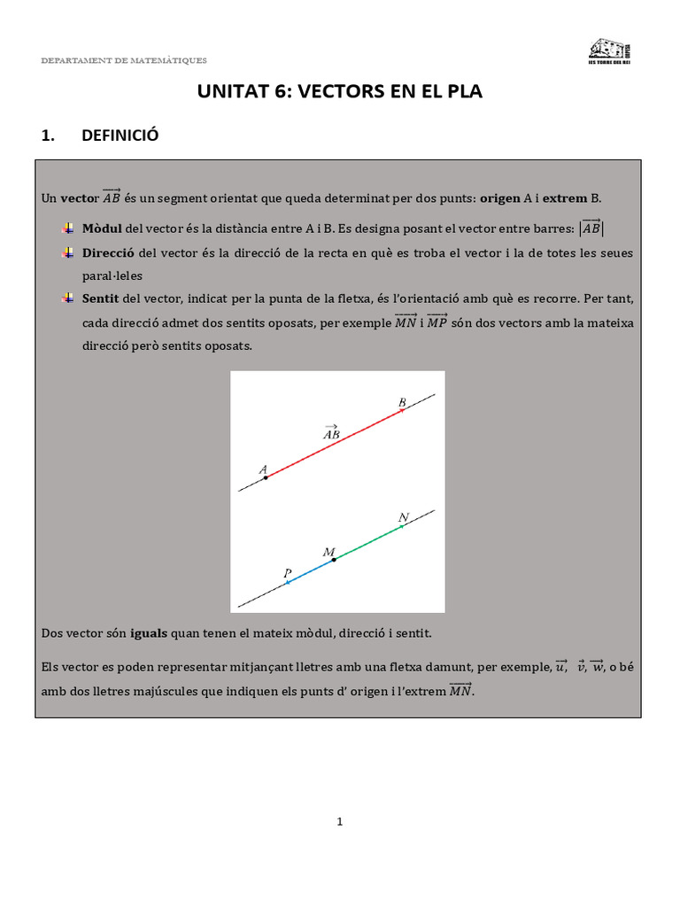 UNITAT 6 - Vectors | PDF