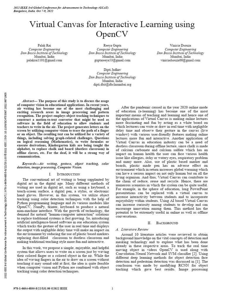 Virtual Canvas For Interactive Learning Using OpenCV | PDF | Color