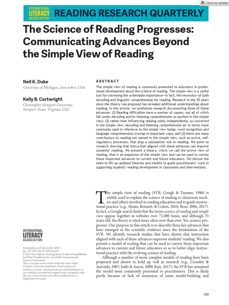 Reading Research Quarterly - 2021 - Duke - The Science of Reading ...