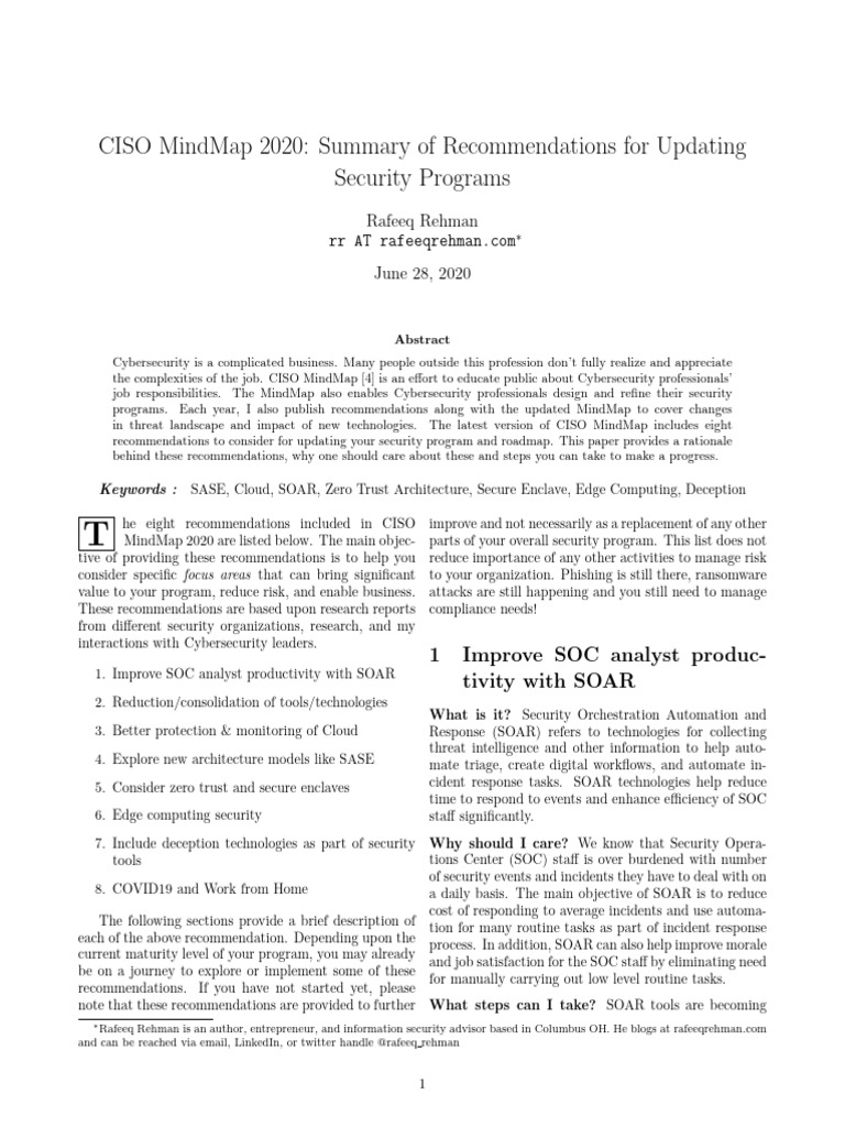 CISO Mindmap 2020 Recommendations | PDF | Cloud Computing | Computer Security