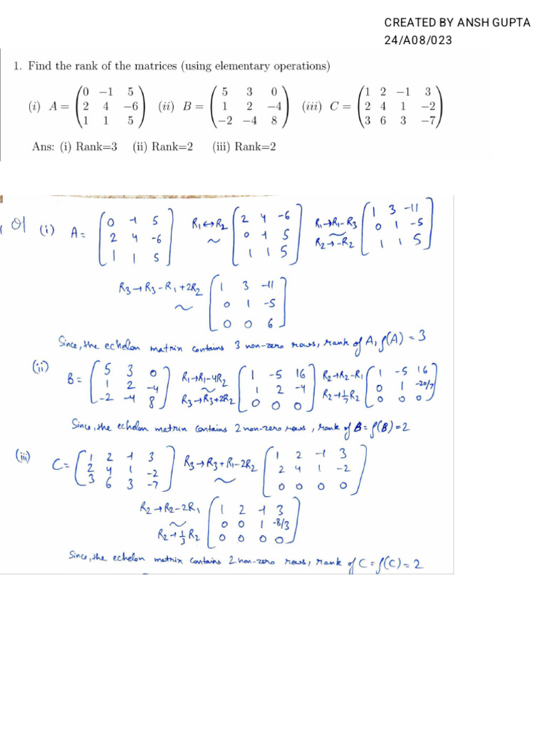 Maths 2 Matrices Assignment | PDF