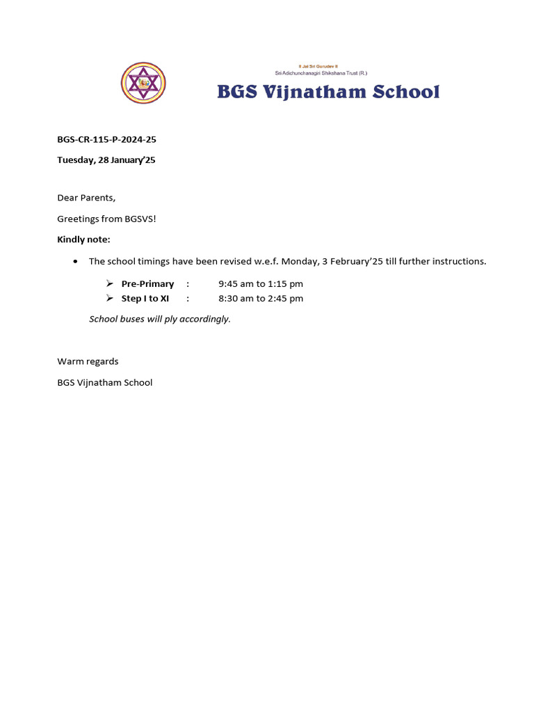 CIRCULAR (Timings) | PDF