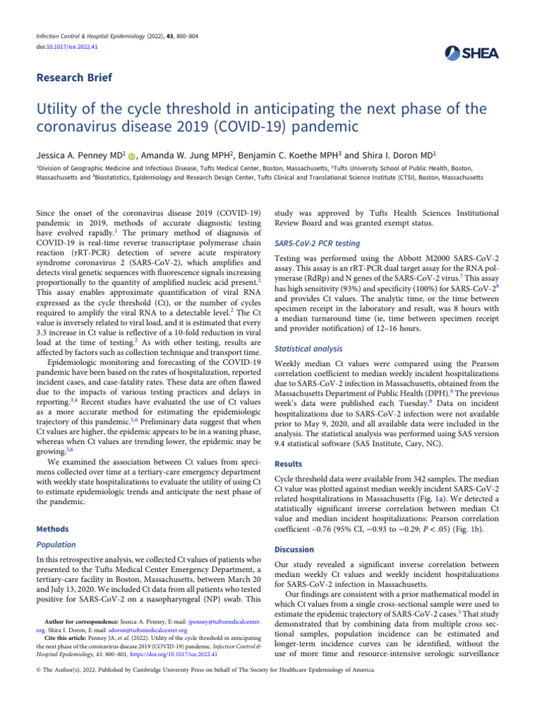 Utility of The Cycle Threshold | PDF | Reverse Transcription Polymerase ...