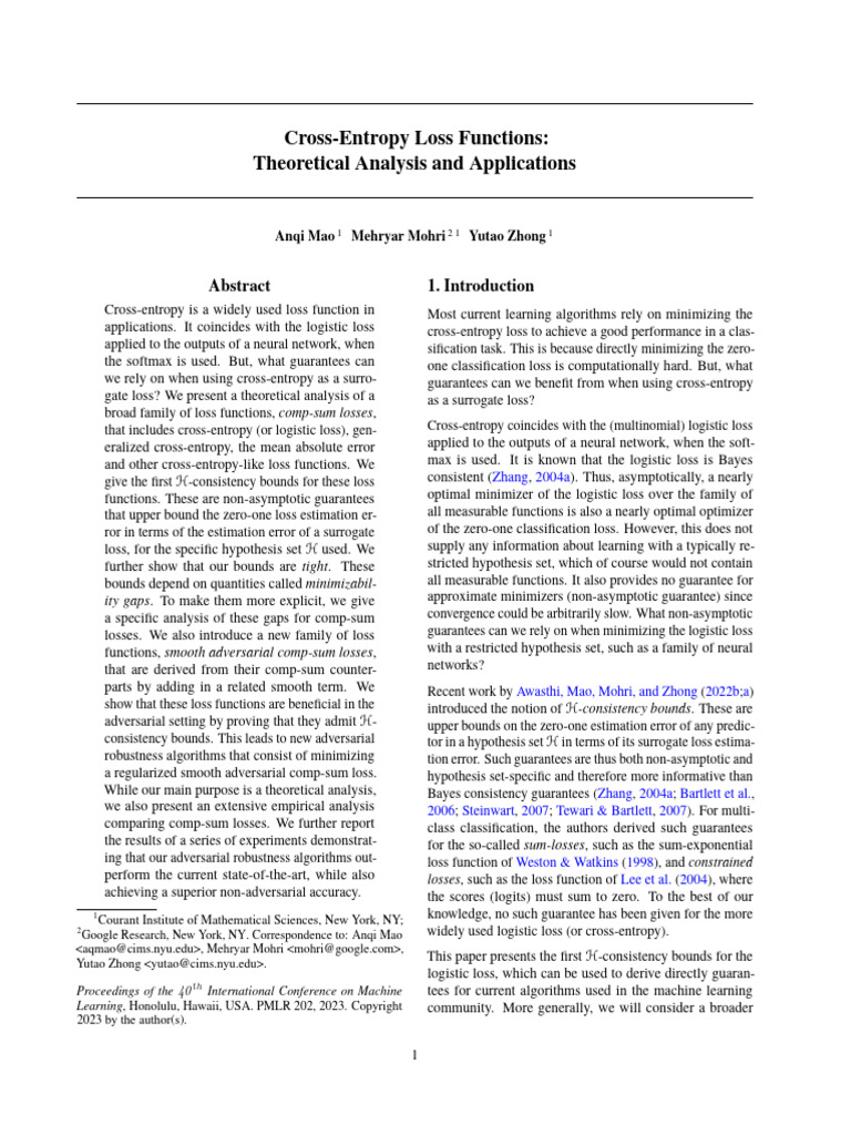 Cross-Entropy Loss Functions: Theoretical Analysis and Applications ...