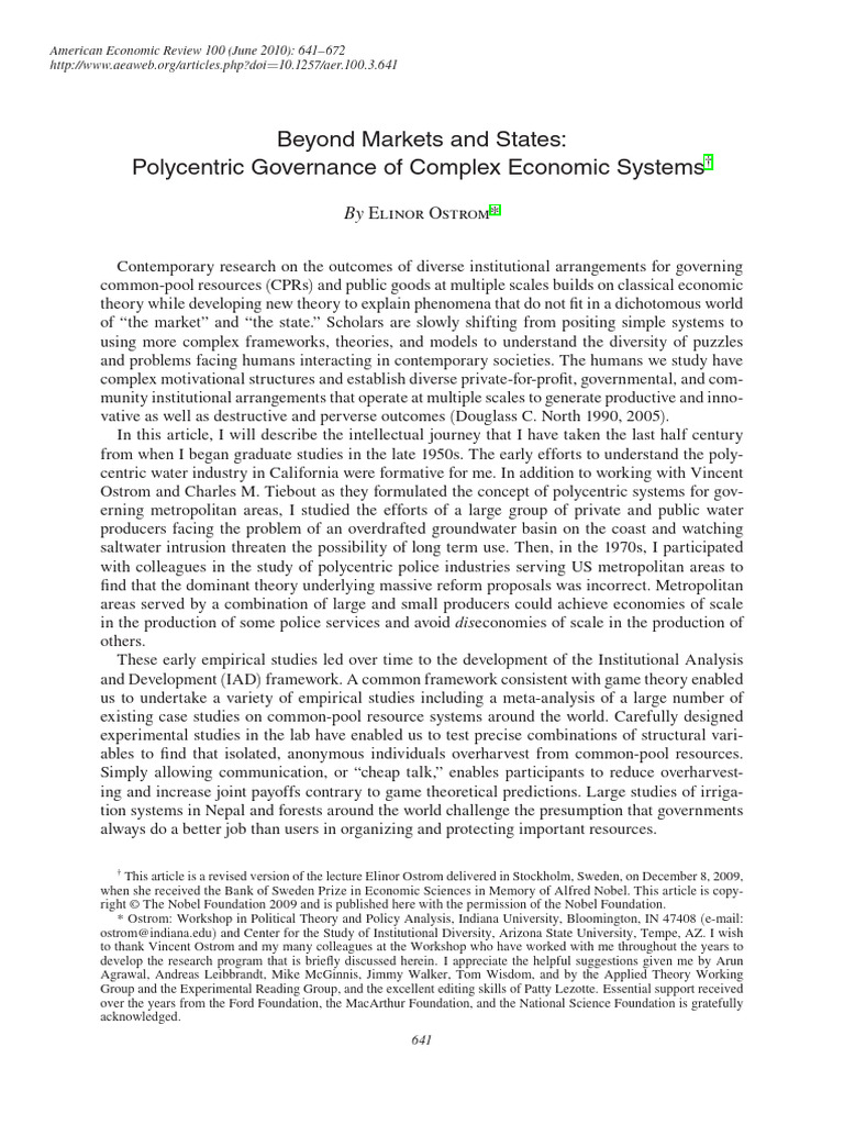 Polycentric Governance of Common-Pool Resources | PDF | Goods | Rationality