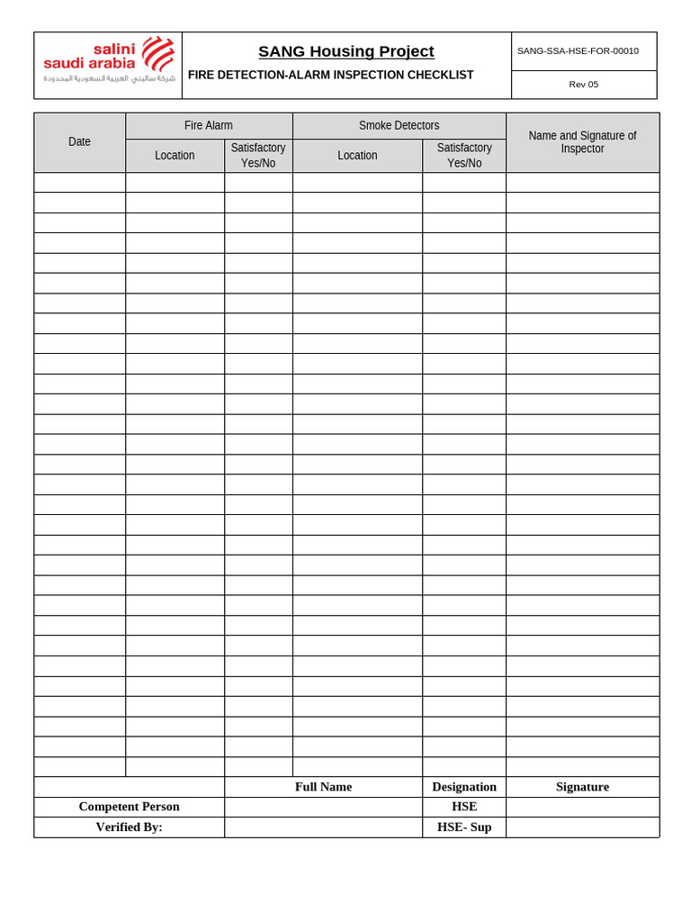 SANG-SSA-HSE-FOR-000010 Rev 05 - Fire Detection-Alarm Inspection ...