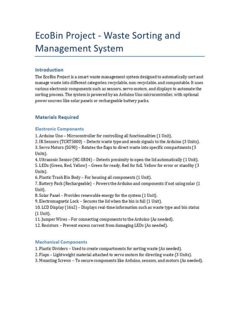 EcoBin Project | PDF | Arduino | Waste