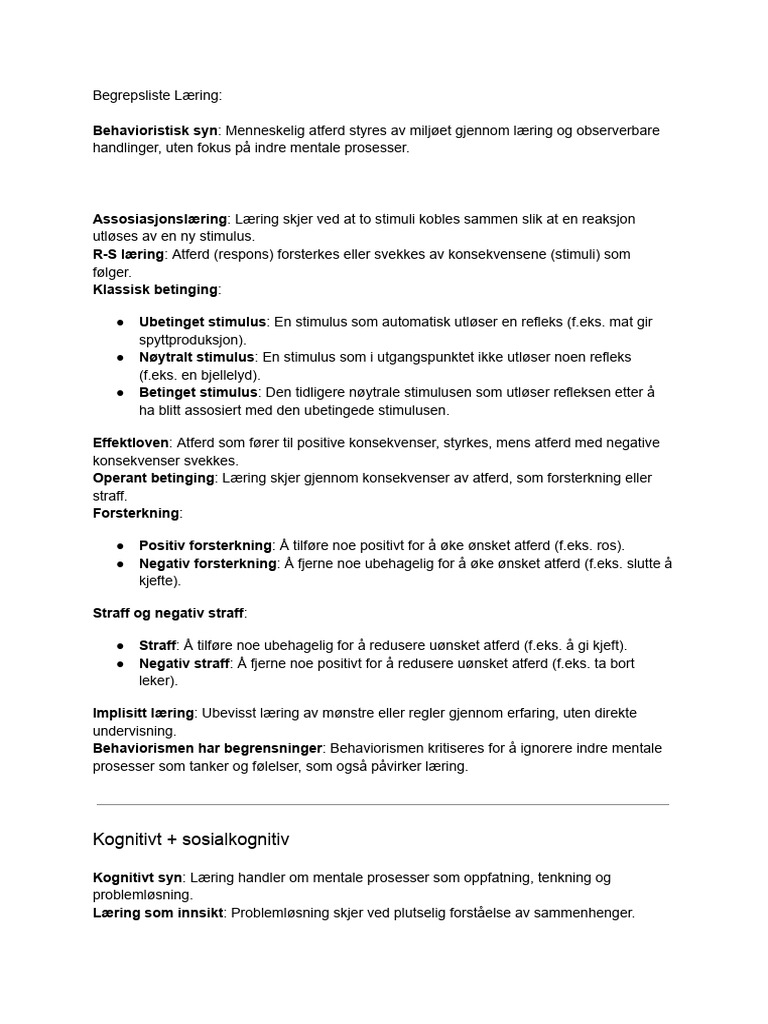 Begrepsliste Læring | PDF