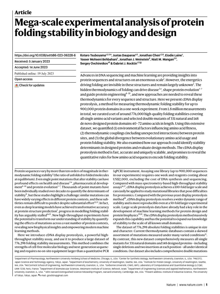Mega-Scale Experimental Analysis of Protein Folding Stability in ...