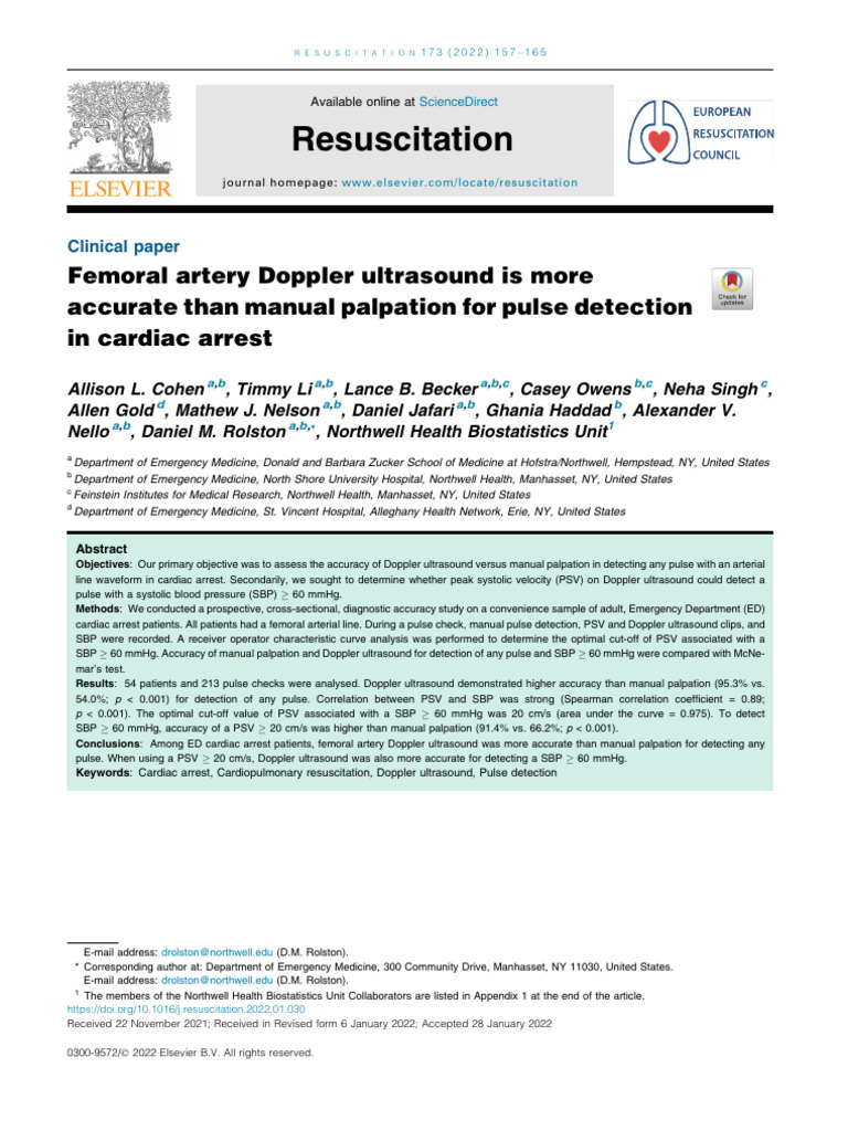 Doppler Ultrasound vs. Manual Pulse Detection | PDF | Blood Pressure ...
