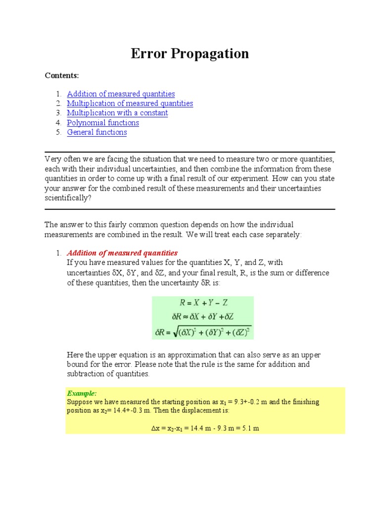 Error Propagation | PDF | Uncertainty | Multiplication