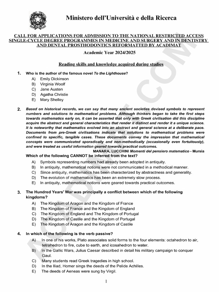 2024 IMAT Shuffled Exam Paper | PDF