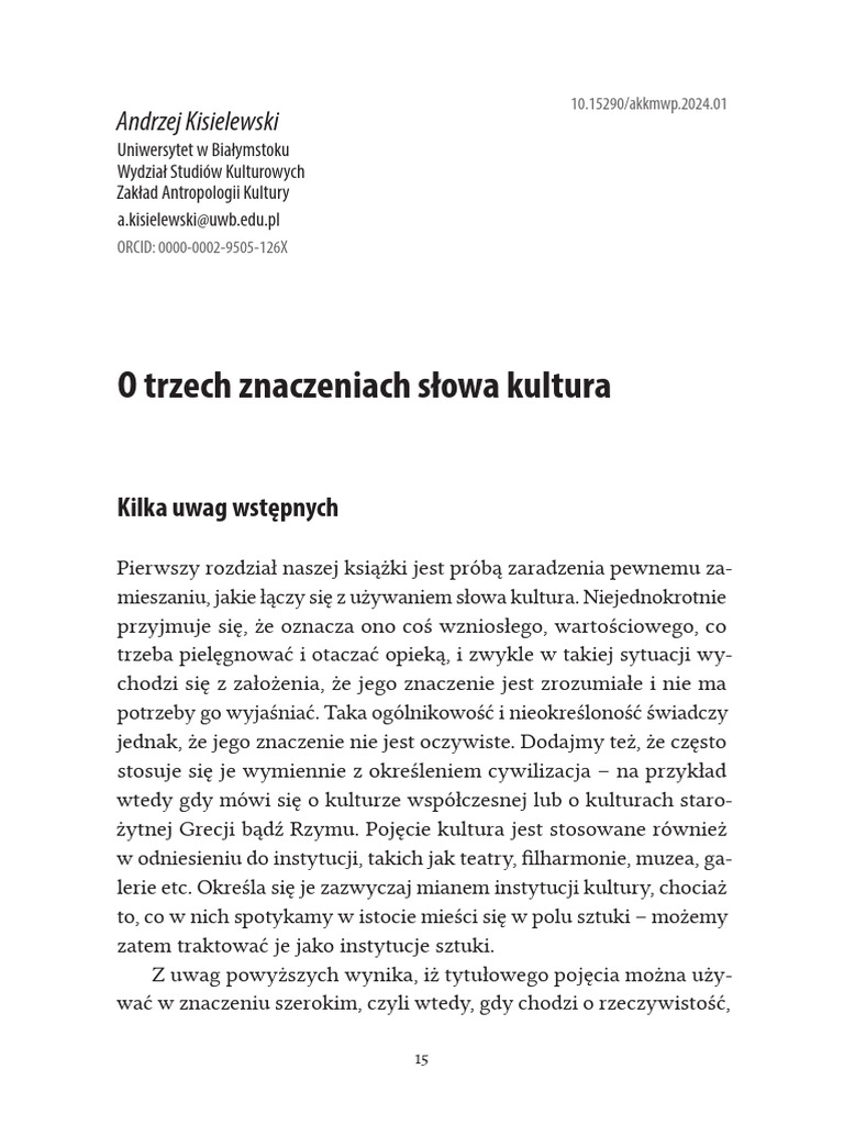 A Kisielewski O Trzech Znaczeniach Slowa Kultura | PDF