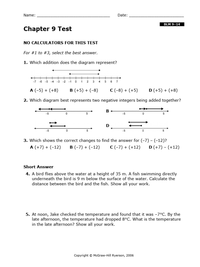 Chapter 9 Integers Test | PDF
