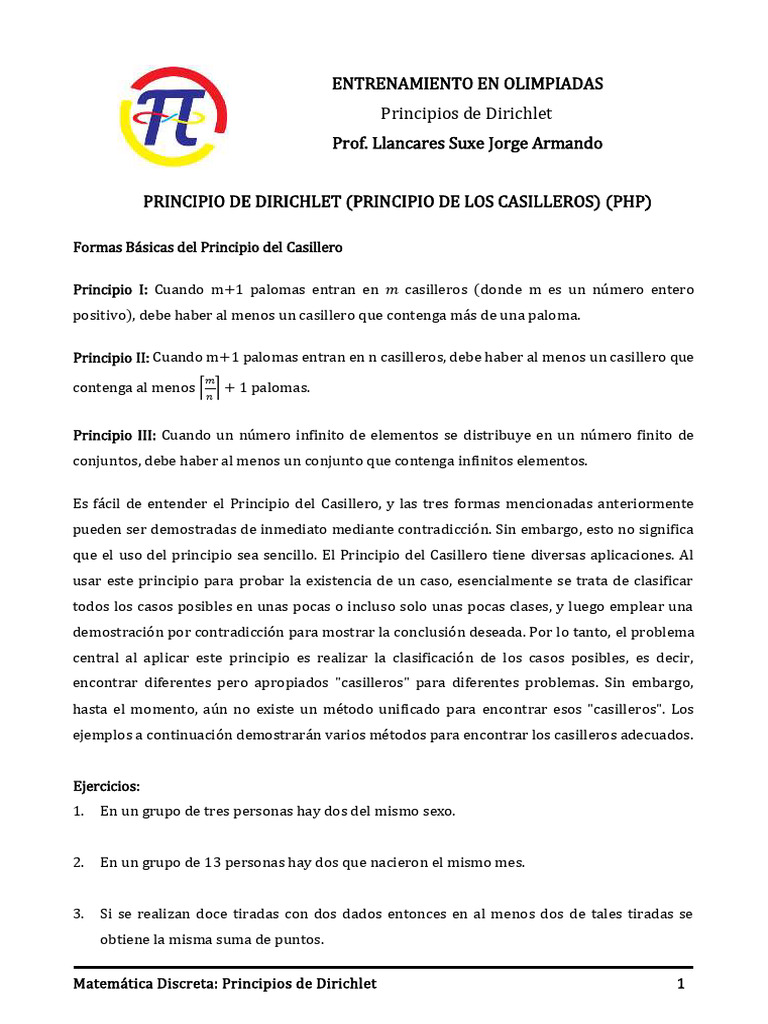 Principio de Dirichlet: Ejemplos y Aplicaciones | PDF | Conceptos ...