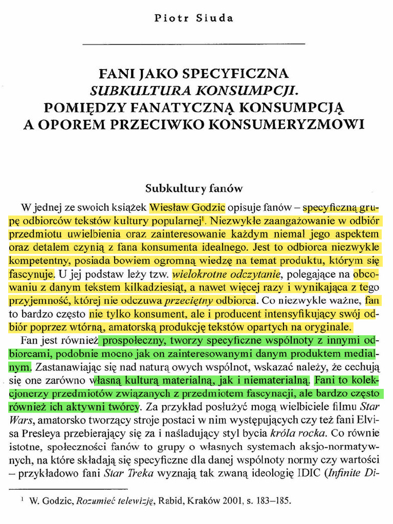 Piotr Siuda Fani Jako Subkultura Konsumpcji | PDF