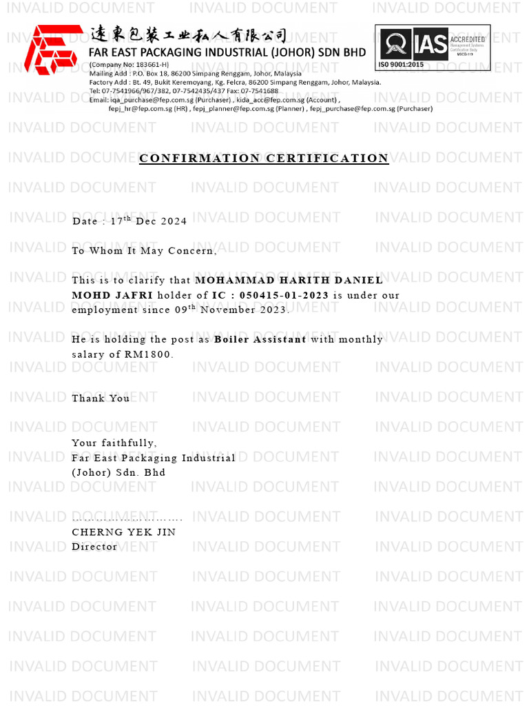Confirmation Latter Watermark | PDF
