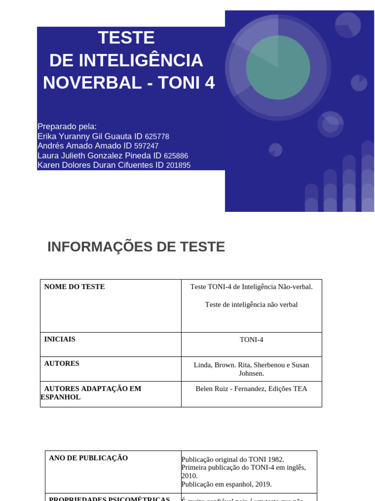 Teste de Inteligência Não Verbal - Toni 4 | PDF | Quociente de ...