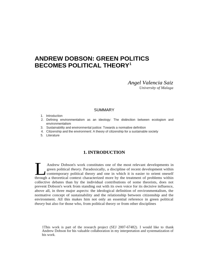 Andrew Dobson's Green Political Theory | PDF | Sustainability | Theory