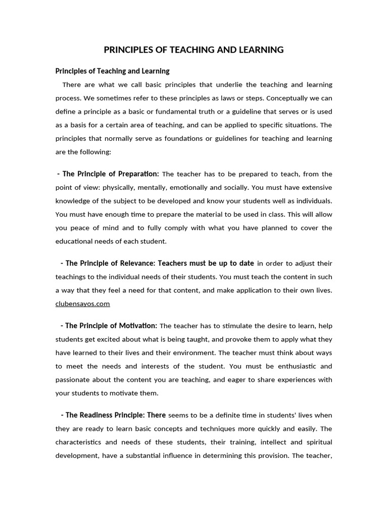 Principles of Teaching and Learning | PDF | Teachers | Learning