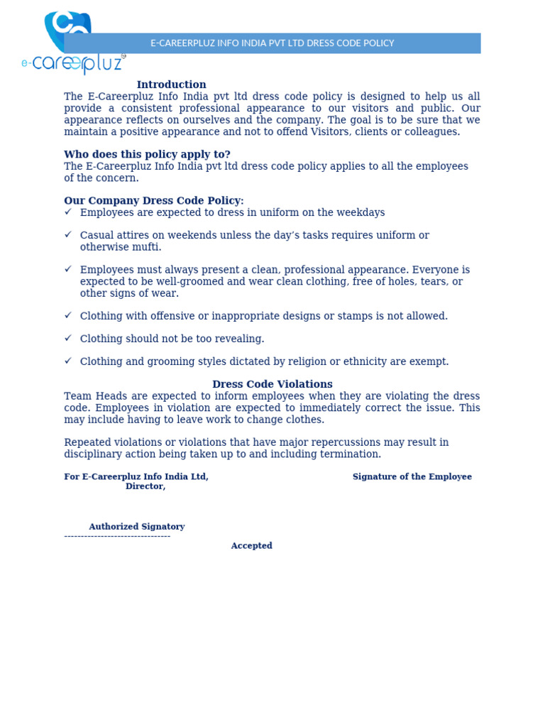 Dress Code Policy | PDF