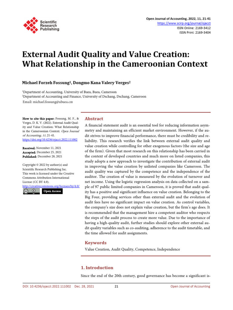 External Audit Quality and Value Creation | PDF | Audit | Corporate ...