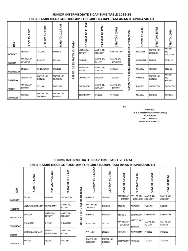 X & INTER INTENSIVE TIME TABLE 2023-24 | PDF