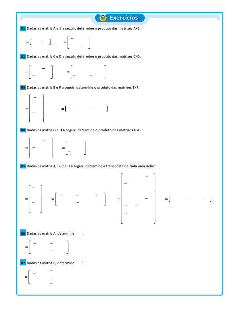 Exercícios de Matriz 4 - 2023 | PDF