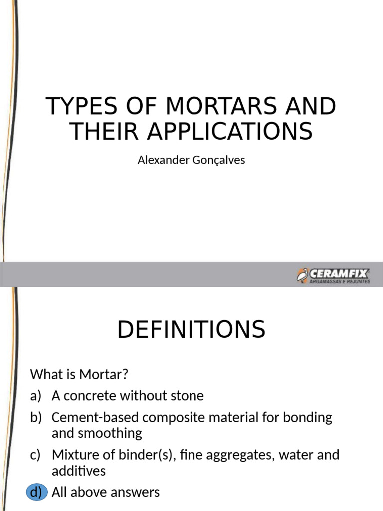 Types of Mortars and Their Uses | PDF