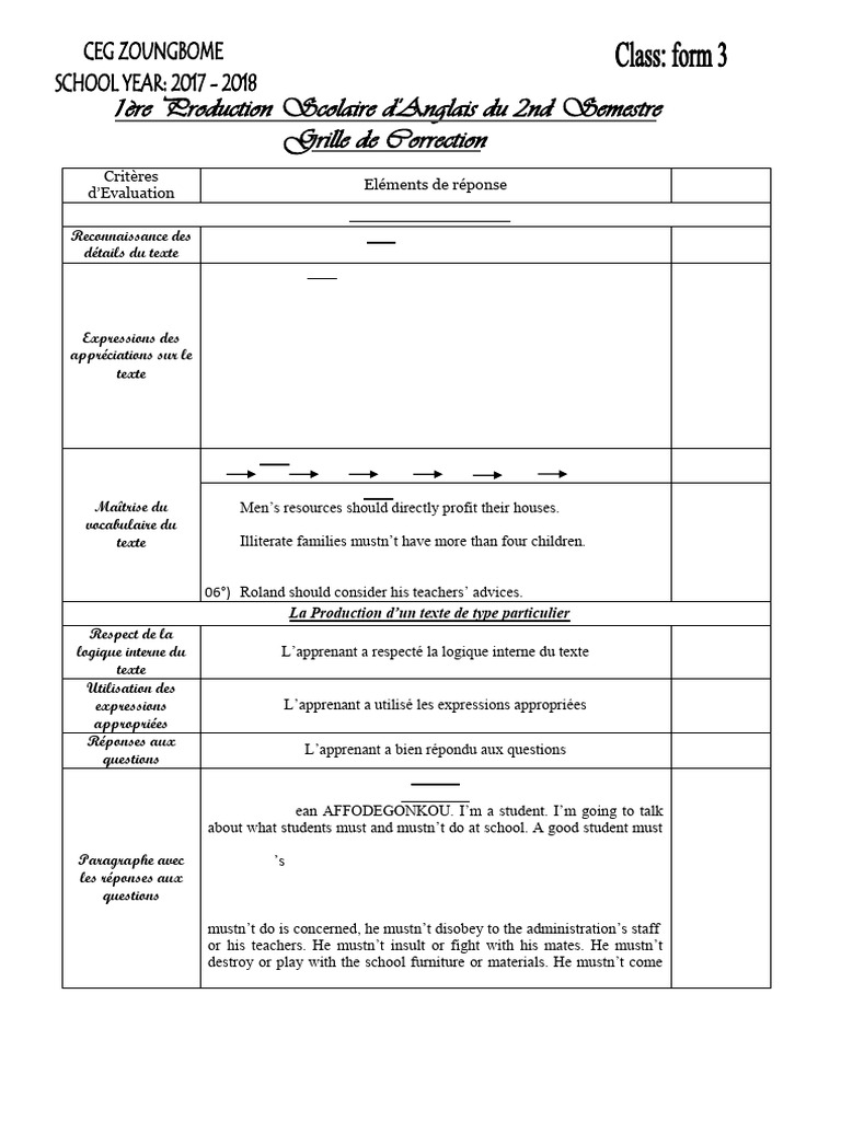 Corrigé Type 4ème Ceg Zoungbomè 1er Devoir Du 2nd Semestre 2017 2018 ...
