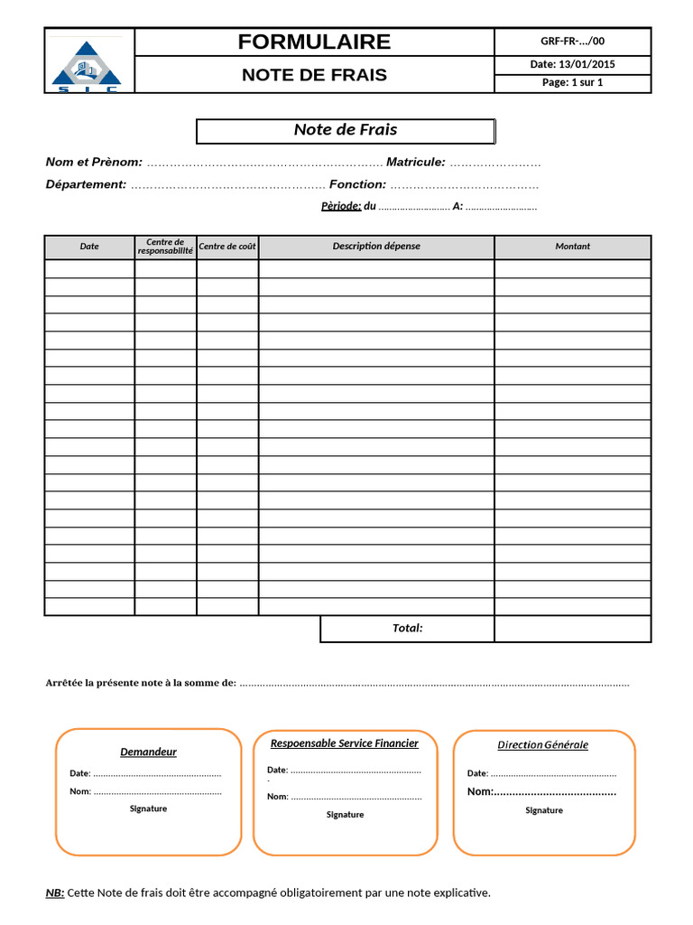 GRF-FR-07-00 Note de Frais | PDF