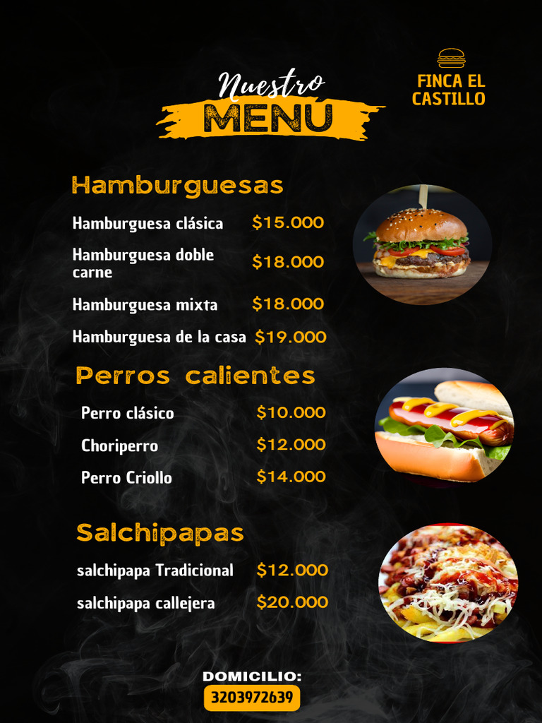 Menú de Finca El Castillo: Hamburguesas y Más | PDF