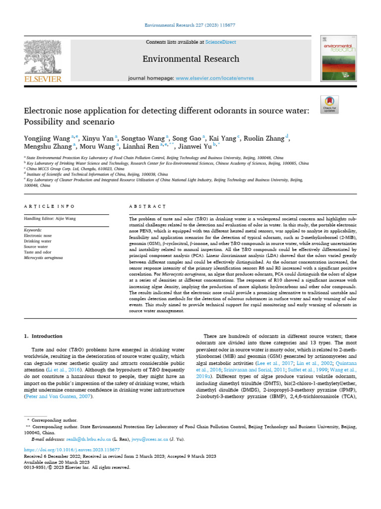 Electronic Nose Application For Detecting Different Odorants in Source ...