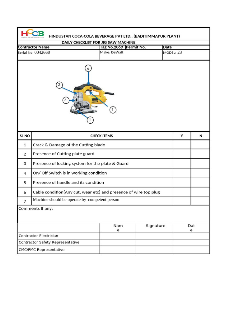 Checklist For Jig Saw Machine | PDF