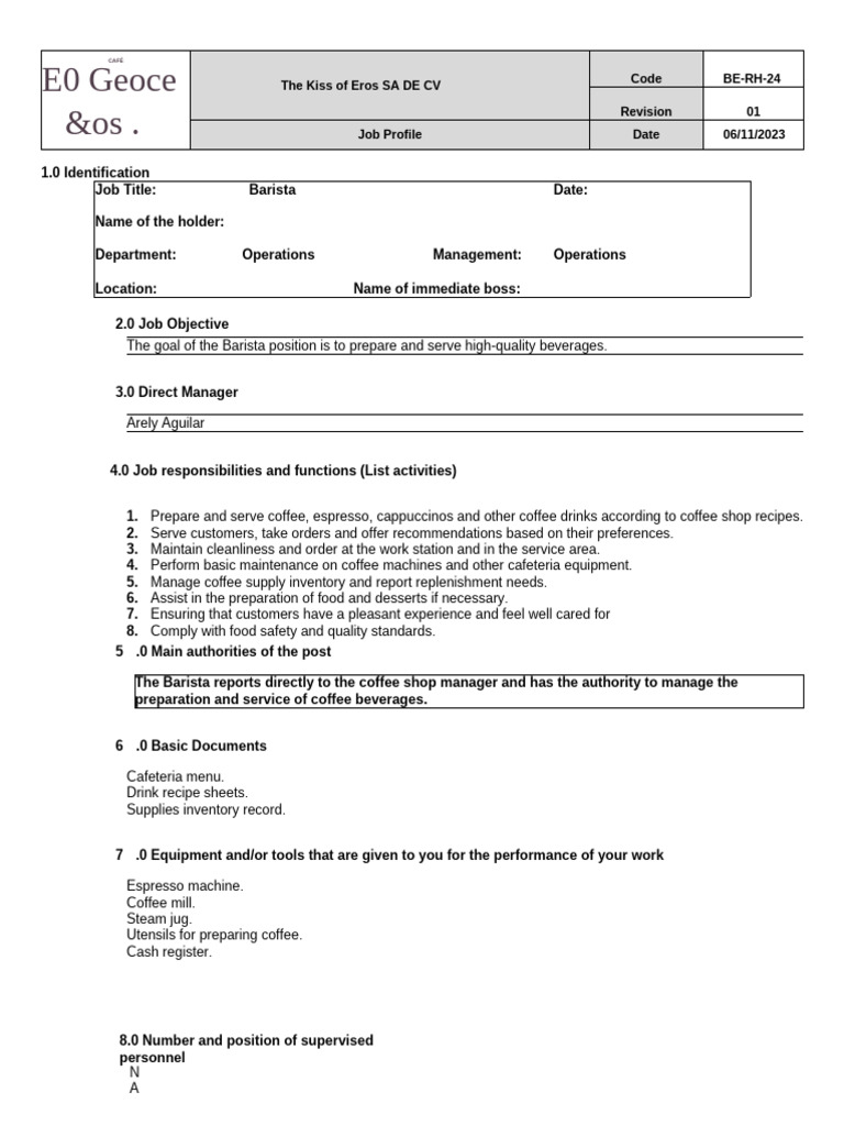 Job Profile Cafeteria - Print | PDF | Cash | Point Of Sale