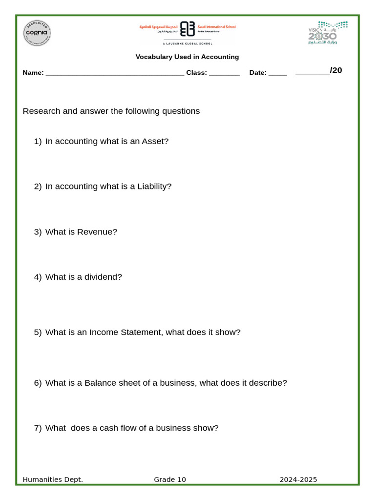 Key Accounting Vocabulary Guide | PDF
