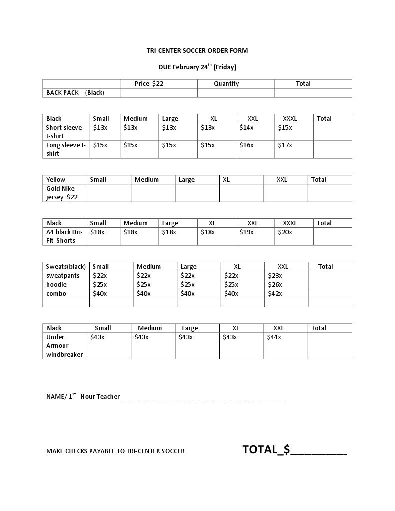 Tri-Center Soccer Apparel Order Form | PDF