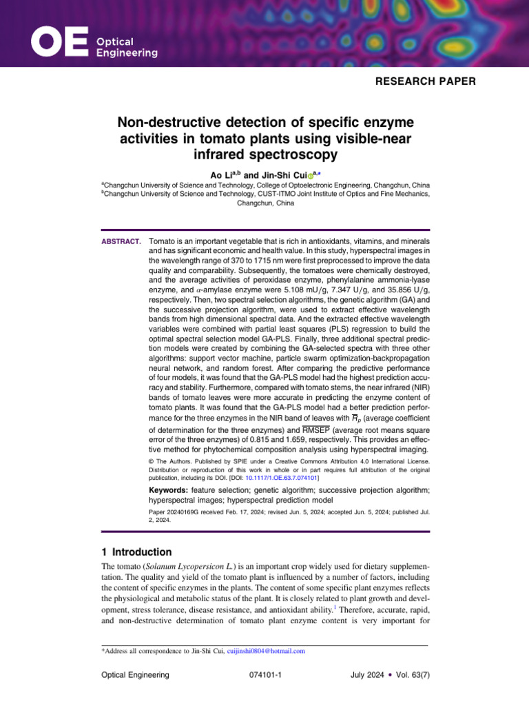 Non-Destructive Tomato Enzyme Detection | PDF | Support Vector Machine ...