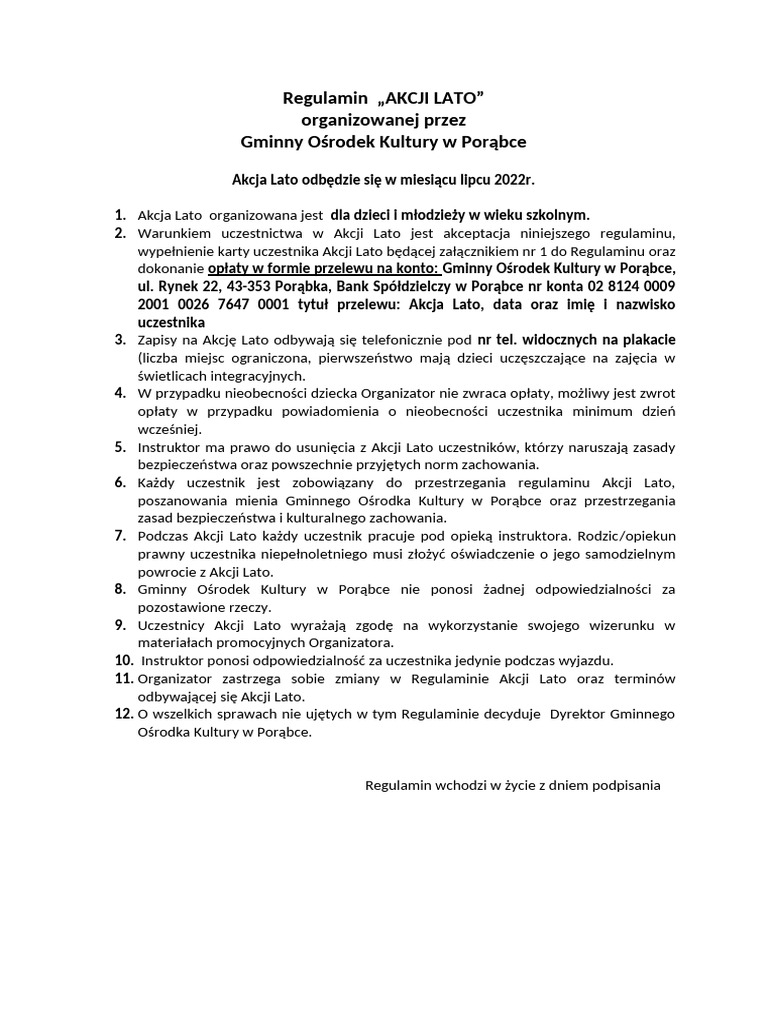 Regulamin Akcja Lato 2022 (1) | PDF