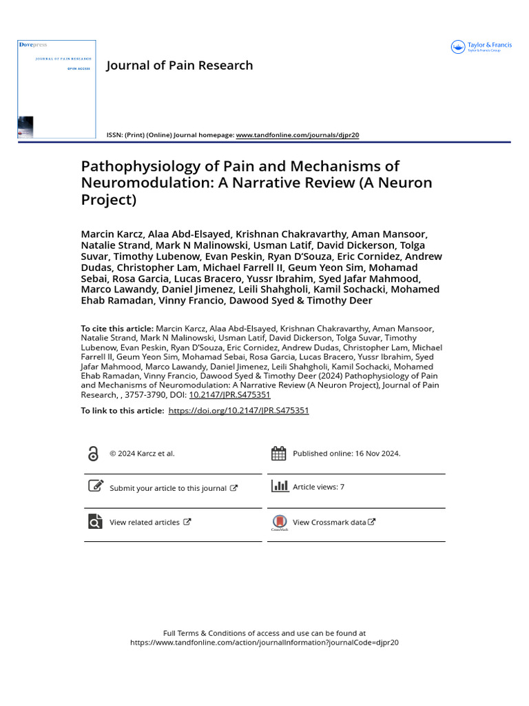 Pathophysiology of Pain and Mechanisms of Neuromodulation a Narrative ...