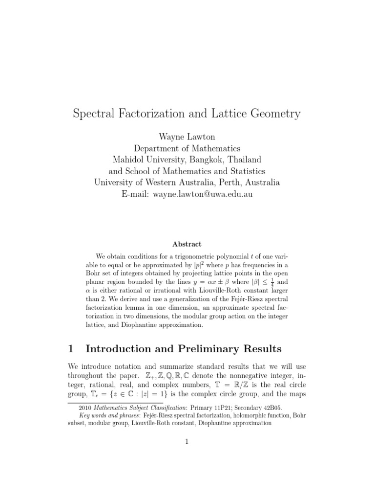 Spectral Factorization and Lattice Geome | PDF | Banach Space | Group (Mathematics)