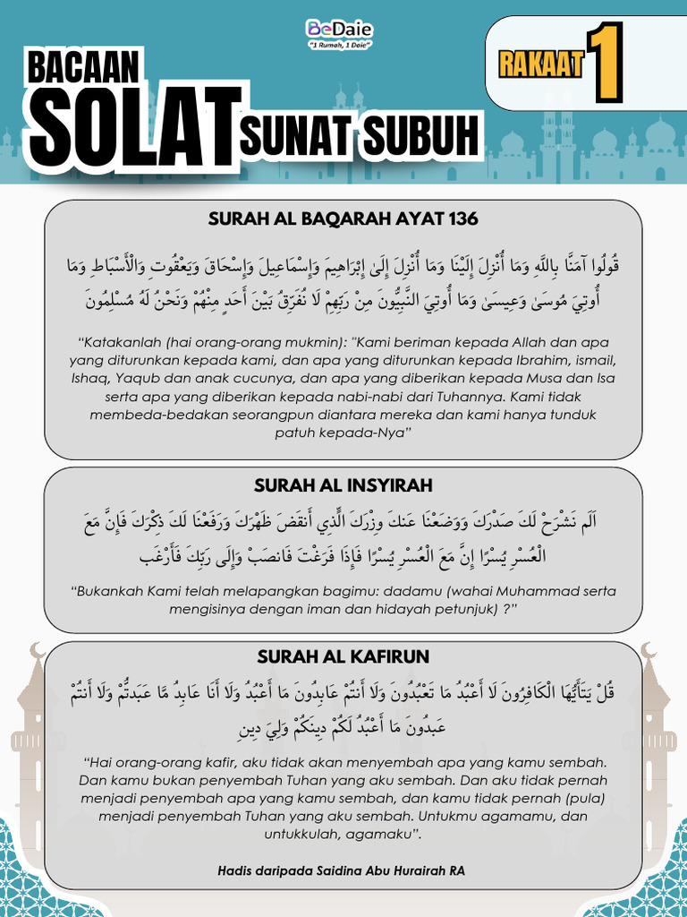 Bacaan dan Doa Solat Sunat Subuh | PDF