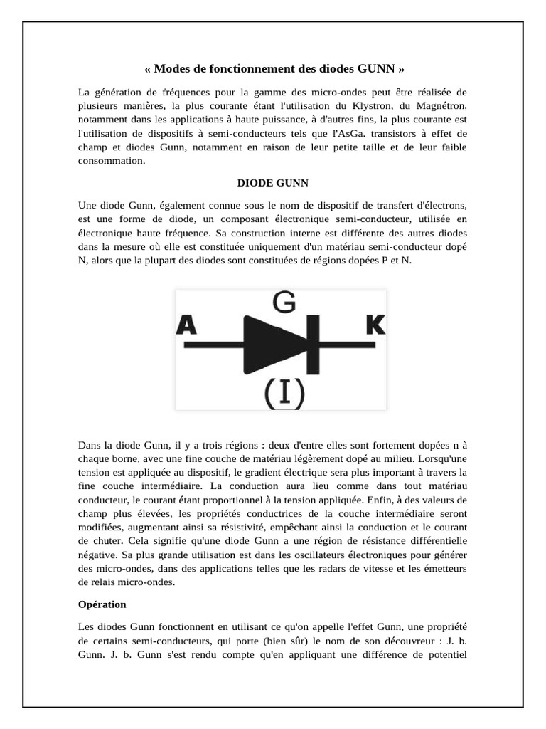 MODES DE FONCTIONNEMENT DU DIODES GUNN | PDF | Diode | Semi-conducteurs