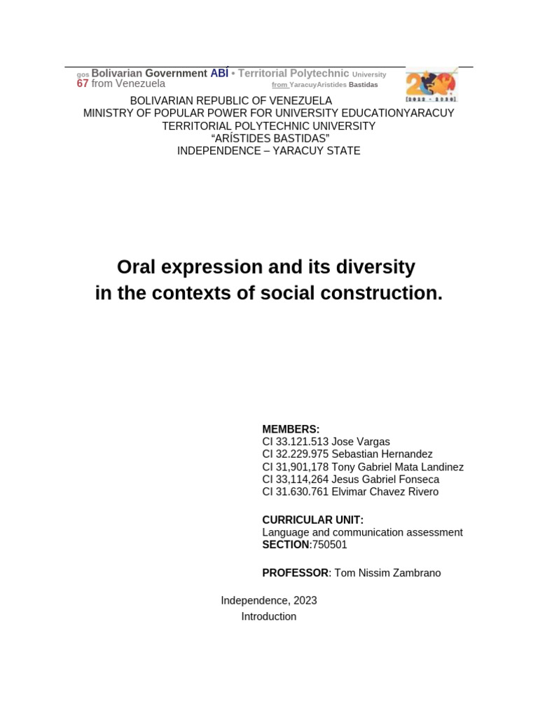 Oral Expression and Its Diversity in The Contexts of Social ...