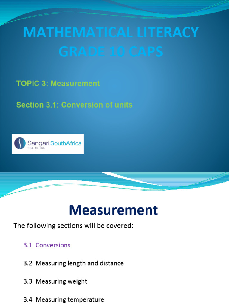 Grade 11 Mathematical Lit Conversion of Units | PDF | Teaspoon | Litre