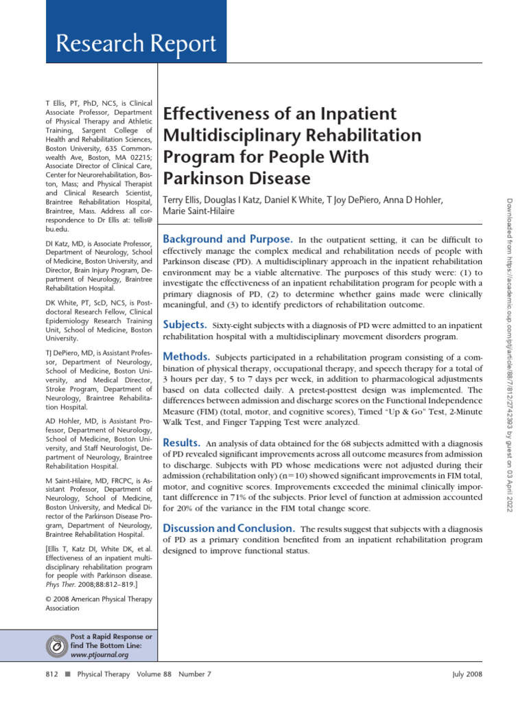 Effectiveness of An Inpatient | PDF | Physical Therapy | Neurology