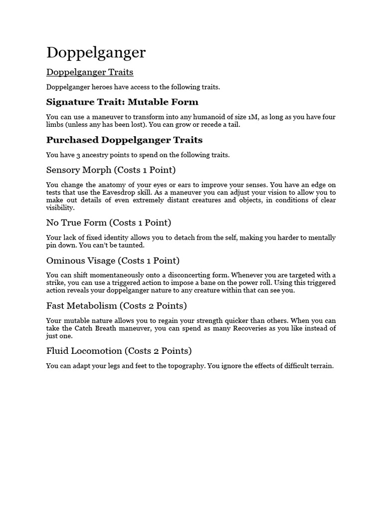 Ancestry Traits for Doppelganger and Nekara | PDF | Zoology