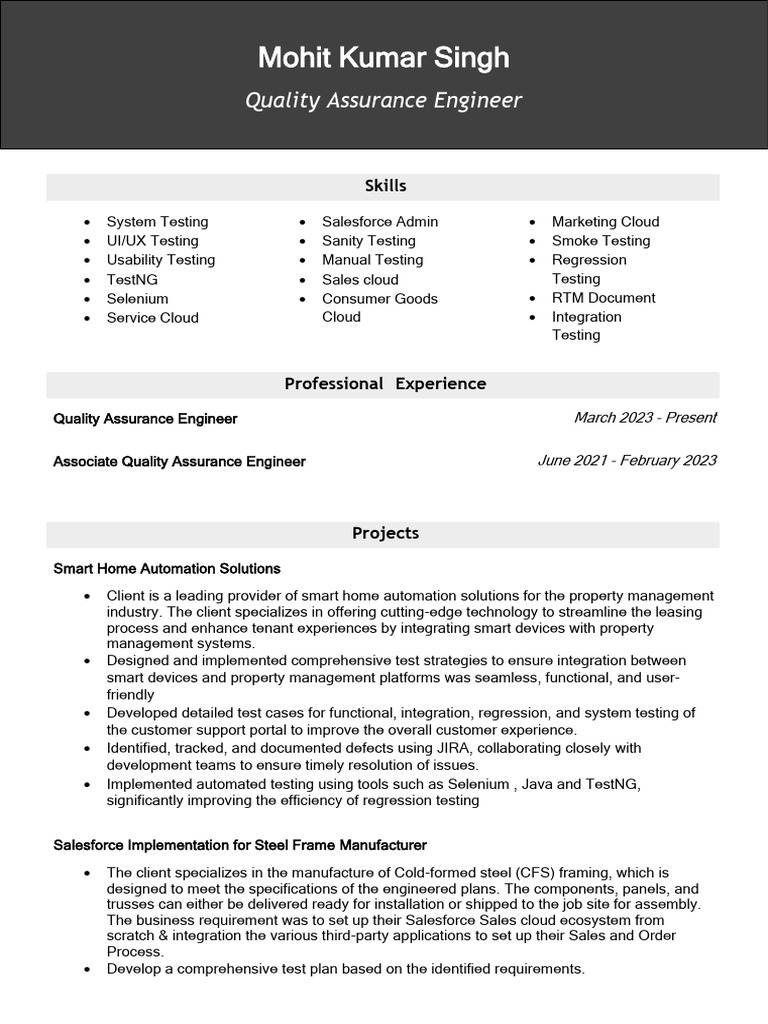 Mohit Kumar Singh Resume | PDF | Software Testing | Usability