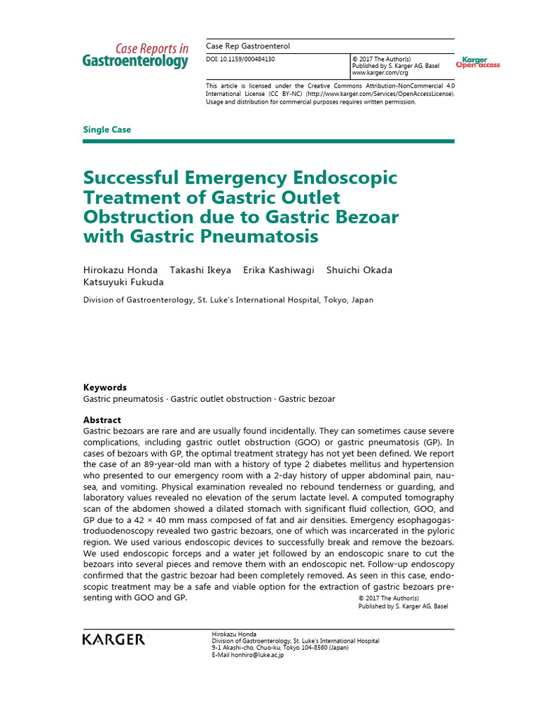 Endoscopic Treatment of Gastric Bezoar GOO | PDF | Stomach | Endoscopy